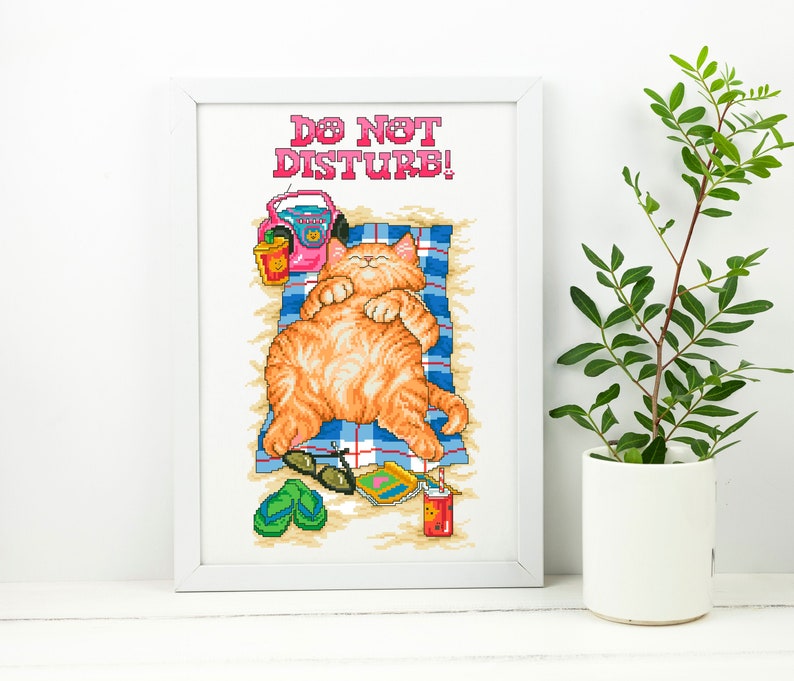 Funny DO NOT DISTURB Cat Counted Cross Stitch Pattern - Relaxing Dont ...