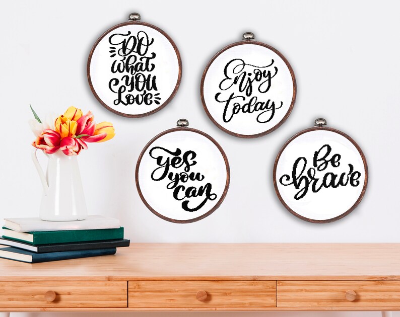 Set of 4 Motivational Quote Cross Stitch Patterns, Easy Cross Stitch ...