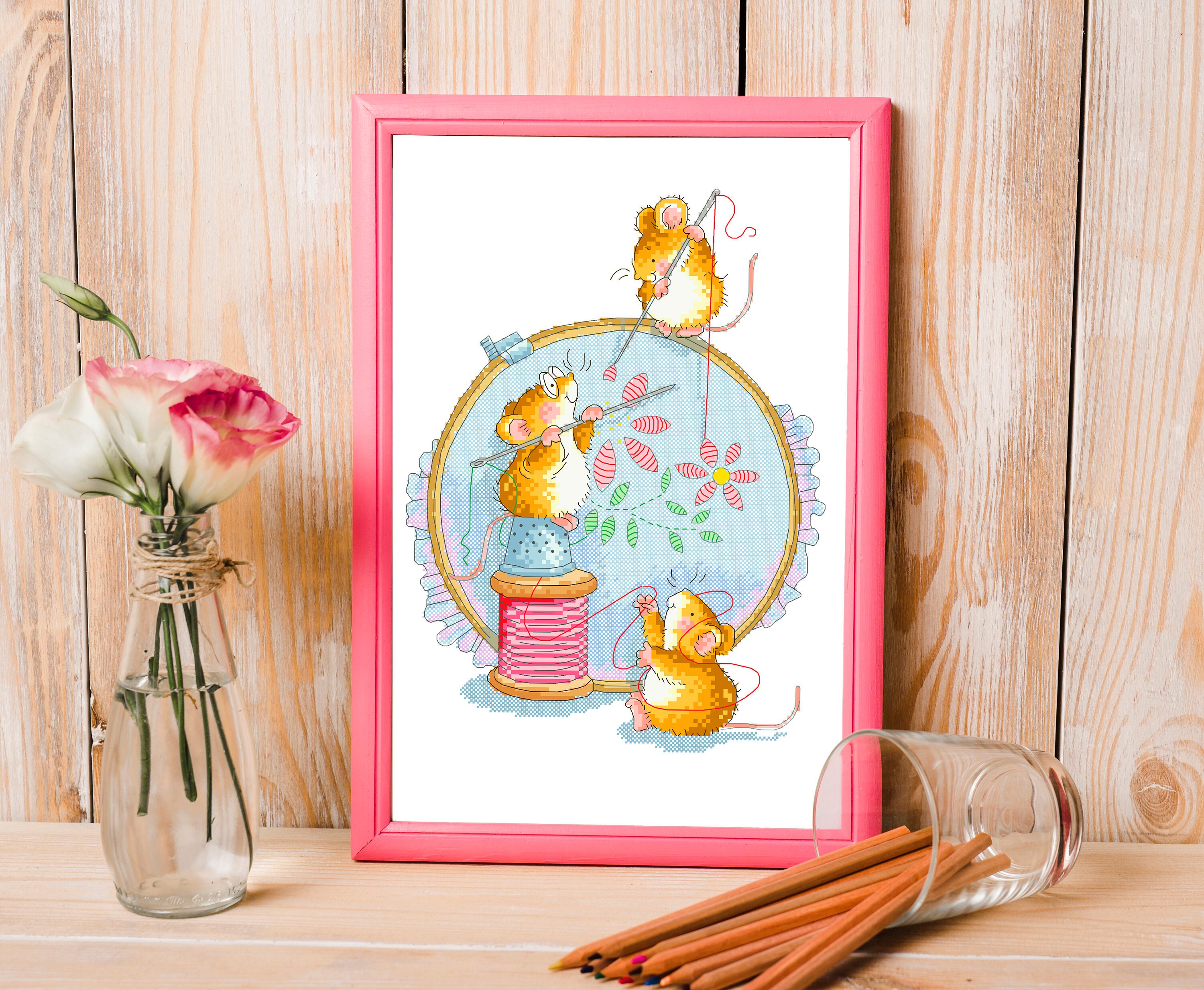 Stitching Mouses - Fun Modern Cross Stitch Pattern PDF, Three Mouses ...