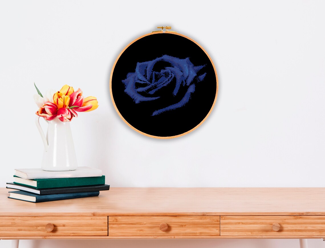 Blue Rose Counted Cross Stitch Pattern PDF Modern X Stitch - Etsy