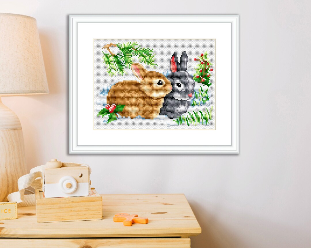Rabbits in Snow - Counted Cross Stitch Pattern PDF, Easy Modern Cross ...