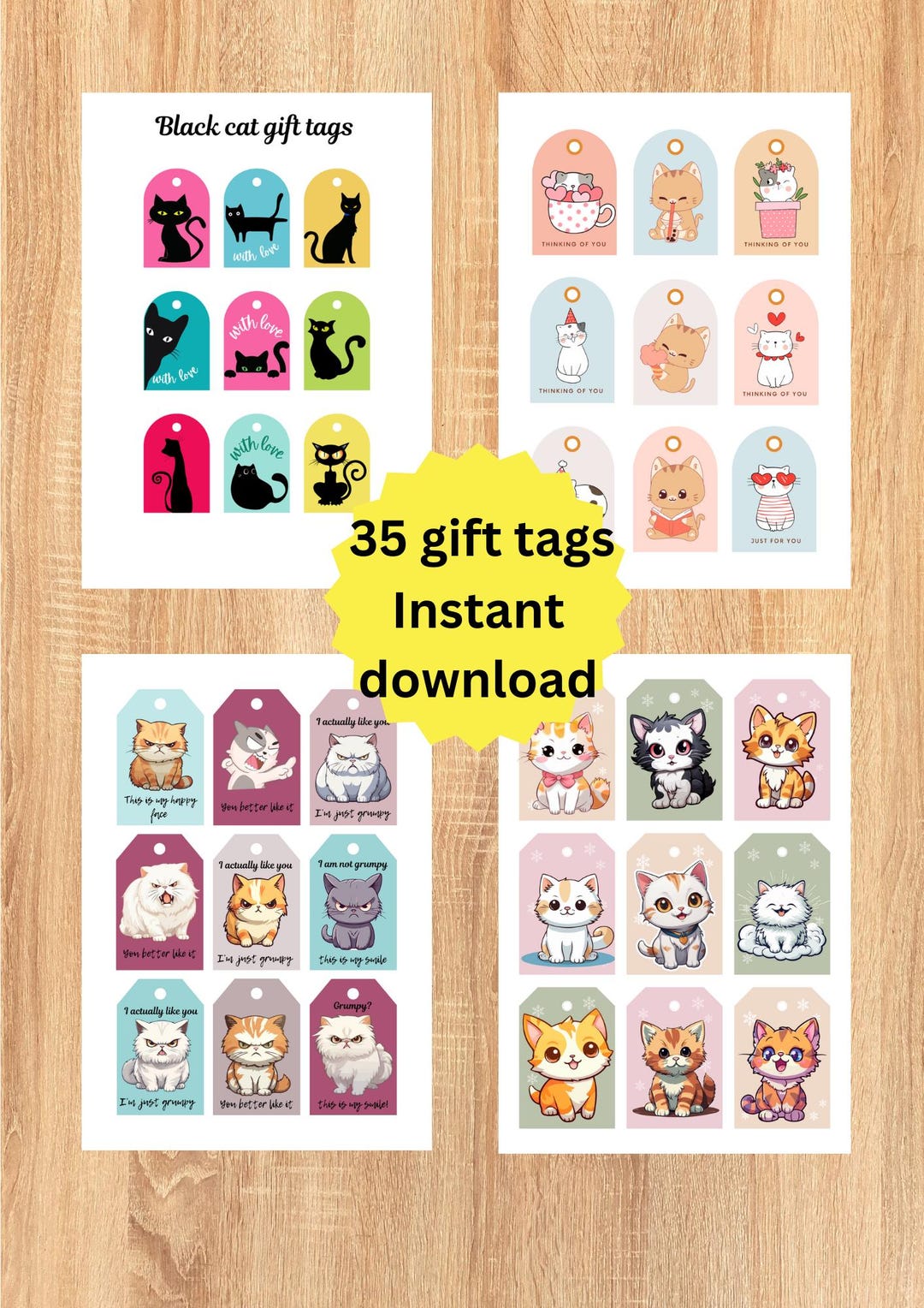 Printable Cat Gift Tags for Cat Lovers Gift Instant Download Holiday ...