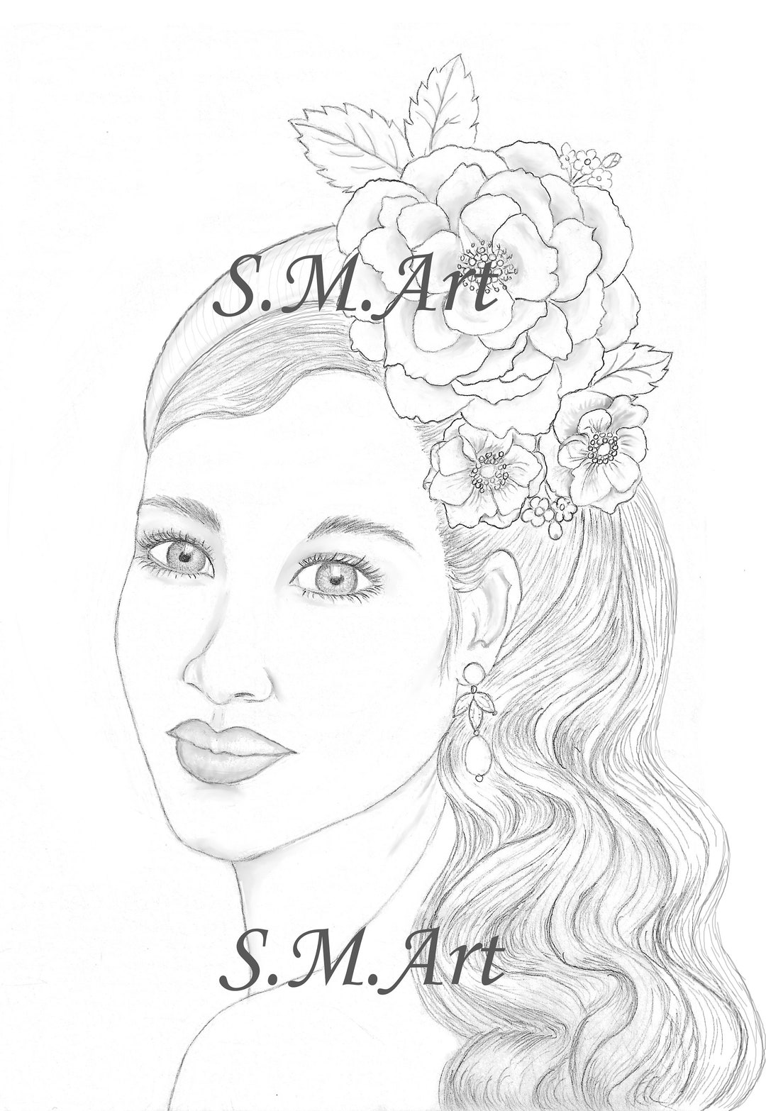 Página para colorear imprimible para adultos. Retrato en escala de ...