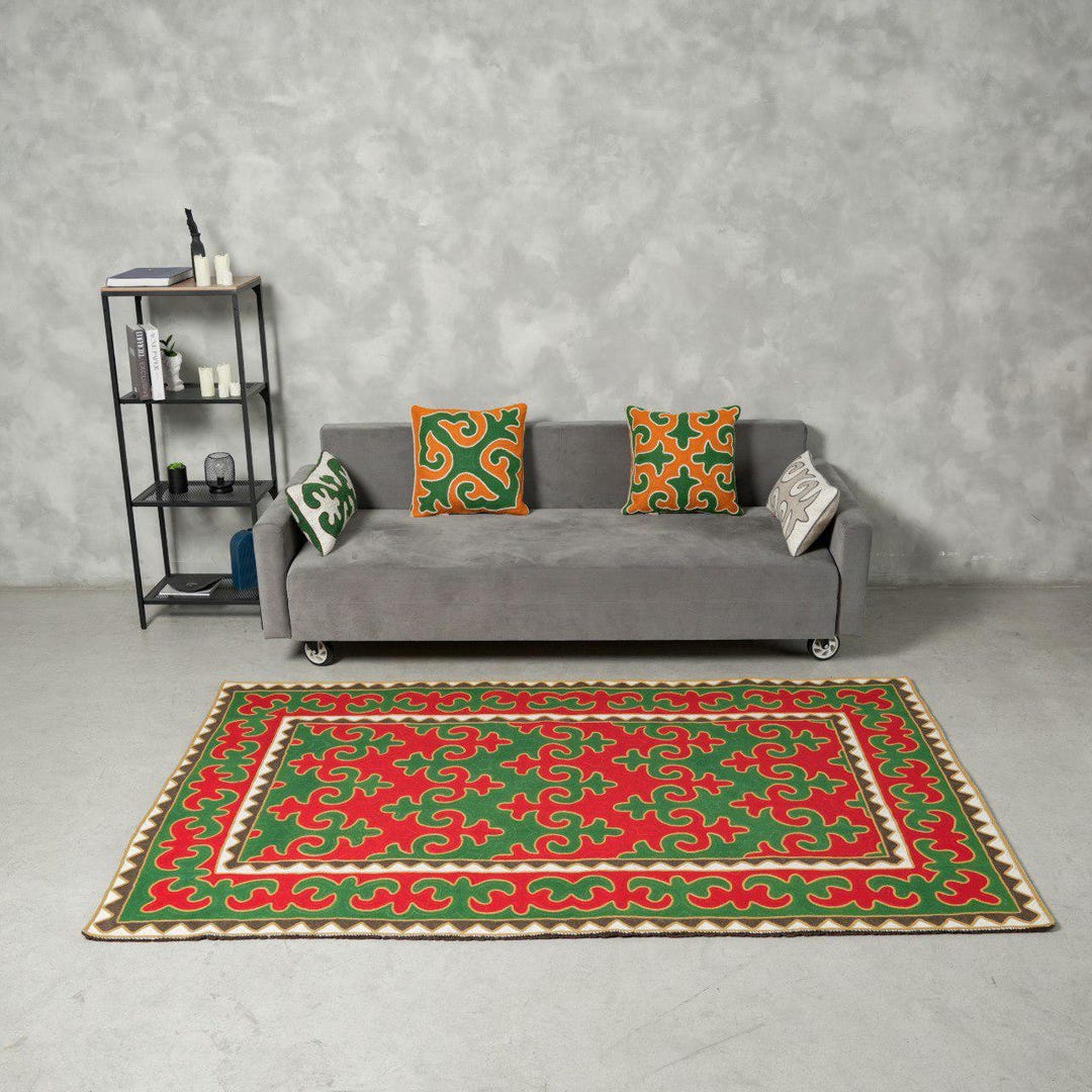 5ftx8ft Red&green Rug Handmade Area Rug Kyrgyz Shyrdak Rug Wool Rug ...