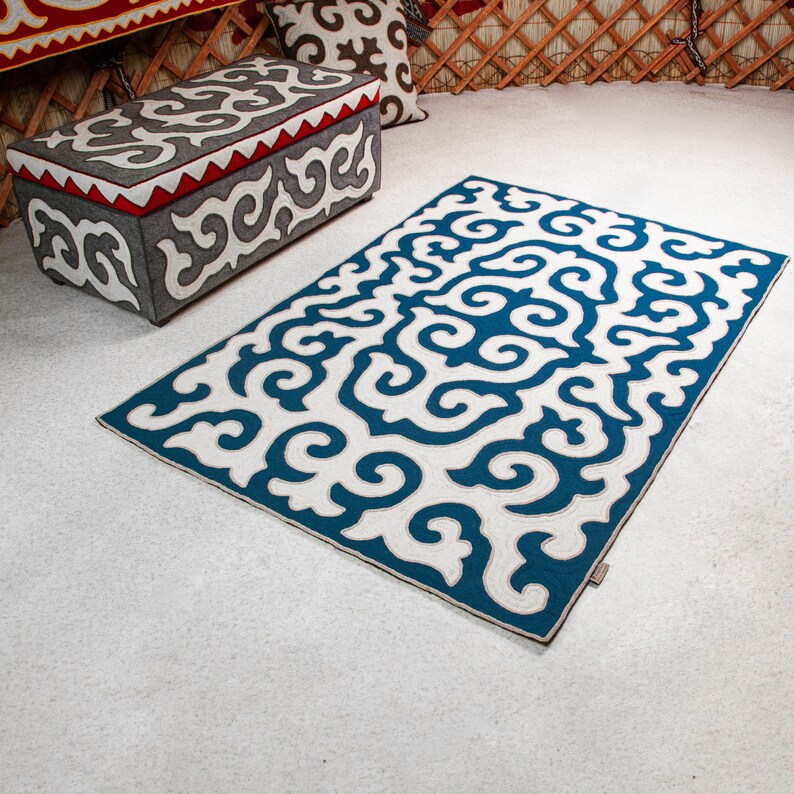 4ft X 6ft Blue and White Rug Handmade Area Rug Kyrgyz Traditional ...