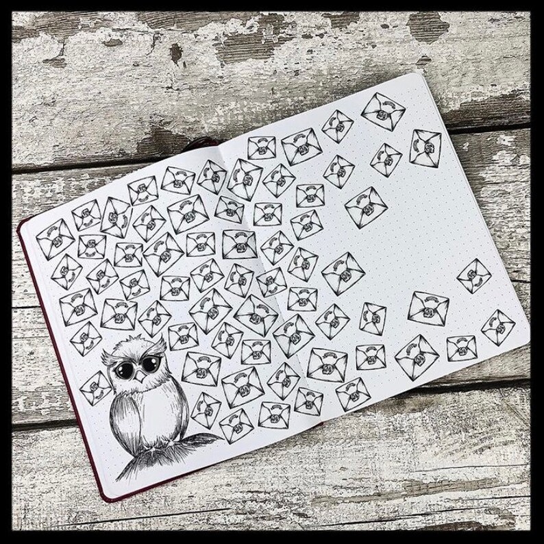 Owl envelope in Beak and Letter Tracker bullet Journal - Etsy