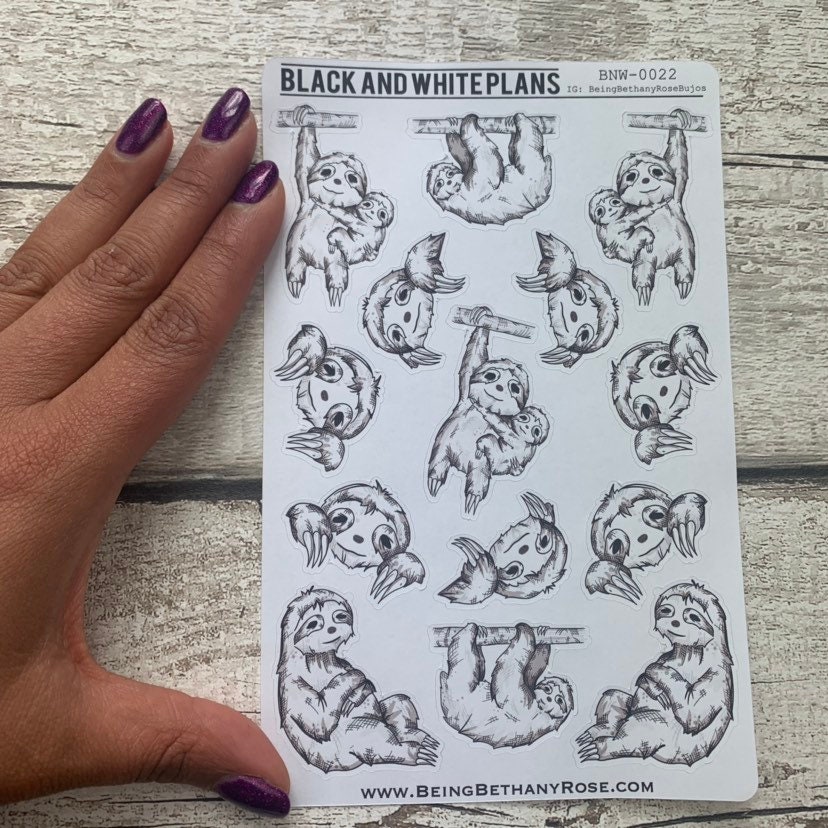 Hand Drawn Sloth Stickers bullet Journal Style Planner - Etsy