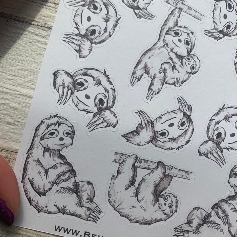 Hand Drawn Sloth Stickers bullet Journal Style Planner - Etsy