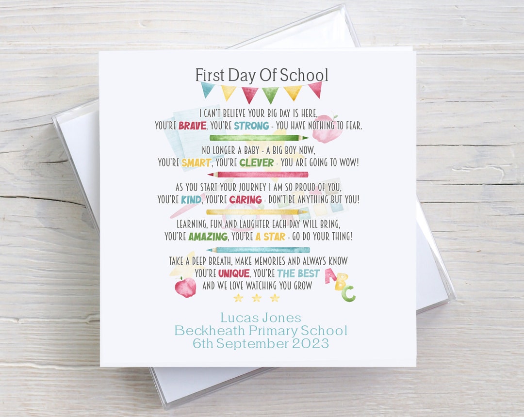 First Day of School Card | Personalised School Card | Card for School ...