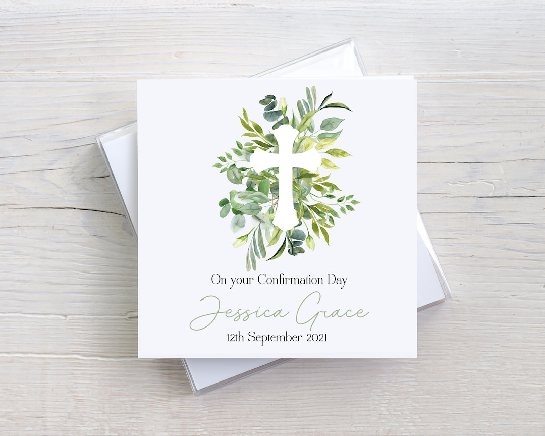 Personalised Confirmation Day Card Confirmation Cross Eucalyptus ...