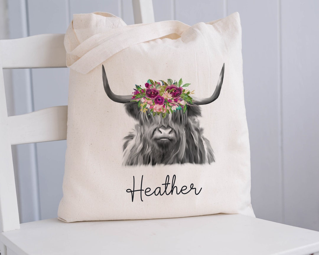 Personalised Highland Cow Tote Bag T For Highland Cow Lover Cow Shopping Bag Custom Eco