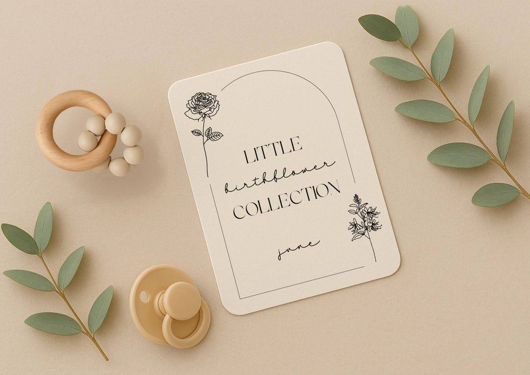 Floral June Birth Flower Baby Milestone Cards | Line Art (digital ...