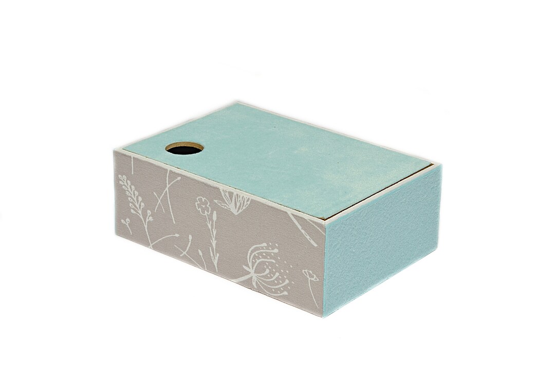 Box Mini / Box Mini With Lid / Utensil Box grass Flowers-turquoise-grey ...