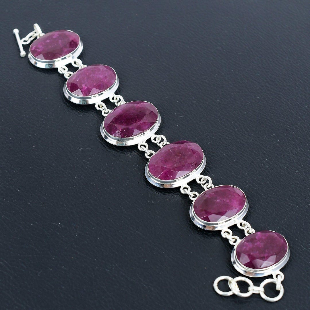 Kashmir Red Ruby Bracelet 925 Sterling Silver Bracelet Red Ruby ...