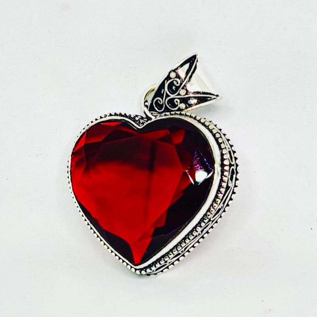 Red Garnet Heart Pendant 925 Sterling Silver Pendant Garnet Heart ...