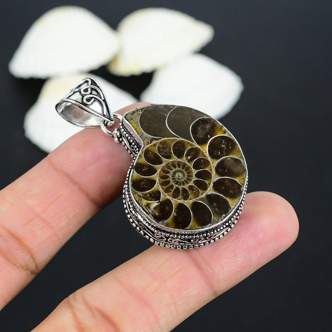Handmade Ammonite Pendant: 925 Sterling Silver Gemstone - Etsy