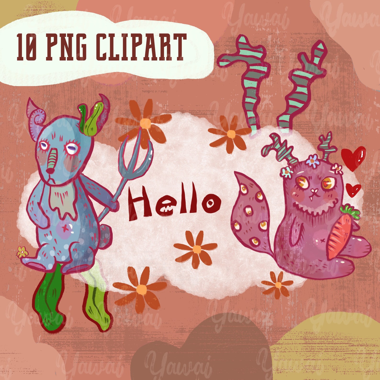 Whimsical Little Creatures Clipart Png Monster Clipart Png - Etsy