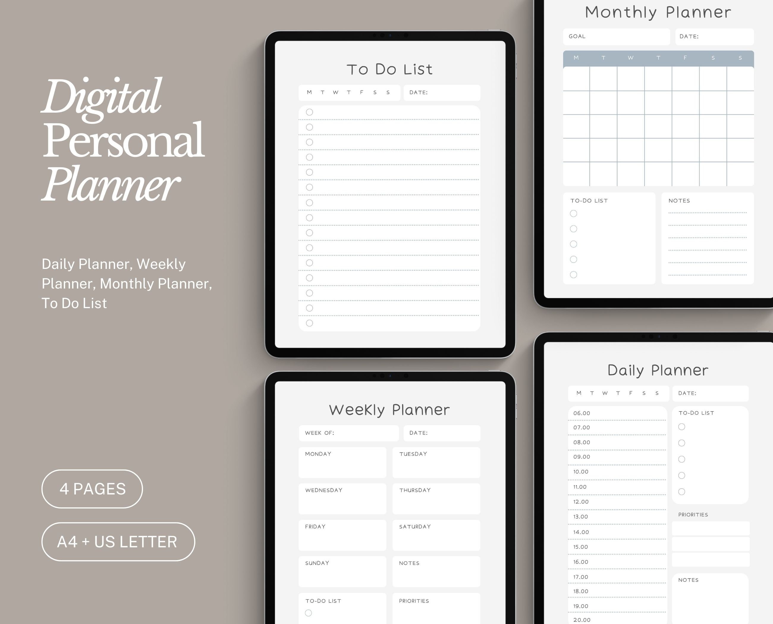 Digital Personal Planner, Weekly Planner Printable, Digital Planner ...