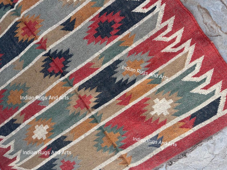 Red Navajo Kilim, Modern Indian Kilim Rug, Modern Red Kilim 9x12 ...