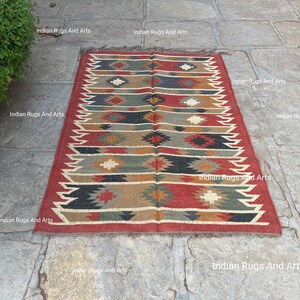 Red Navajo Kilim, Modern Indian Kilim Rug, Modern Red Kilim 9x12 ...