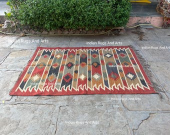 Red Navajo Kilim, Modern Indian Kilim Rug, Modern Red Kilim 9x12 ...