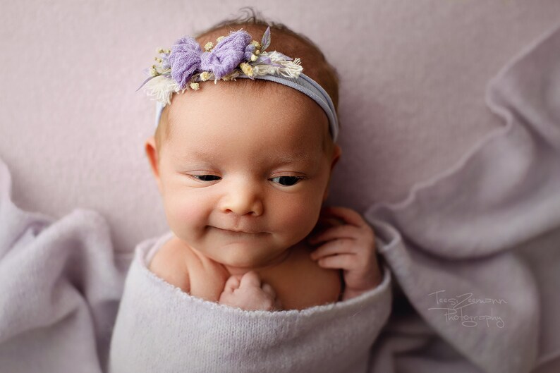 Cute Shabby Purple Bow With Natural Greenery, Vintage Style, Newborn ...