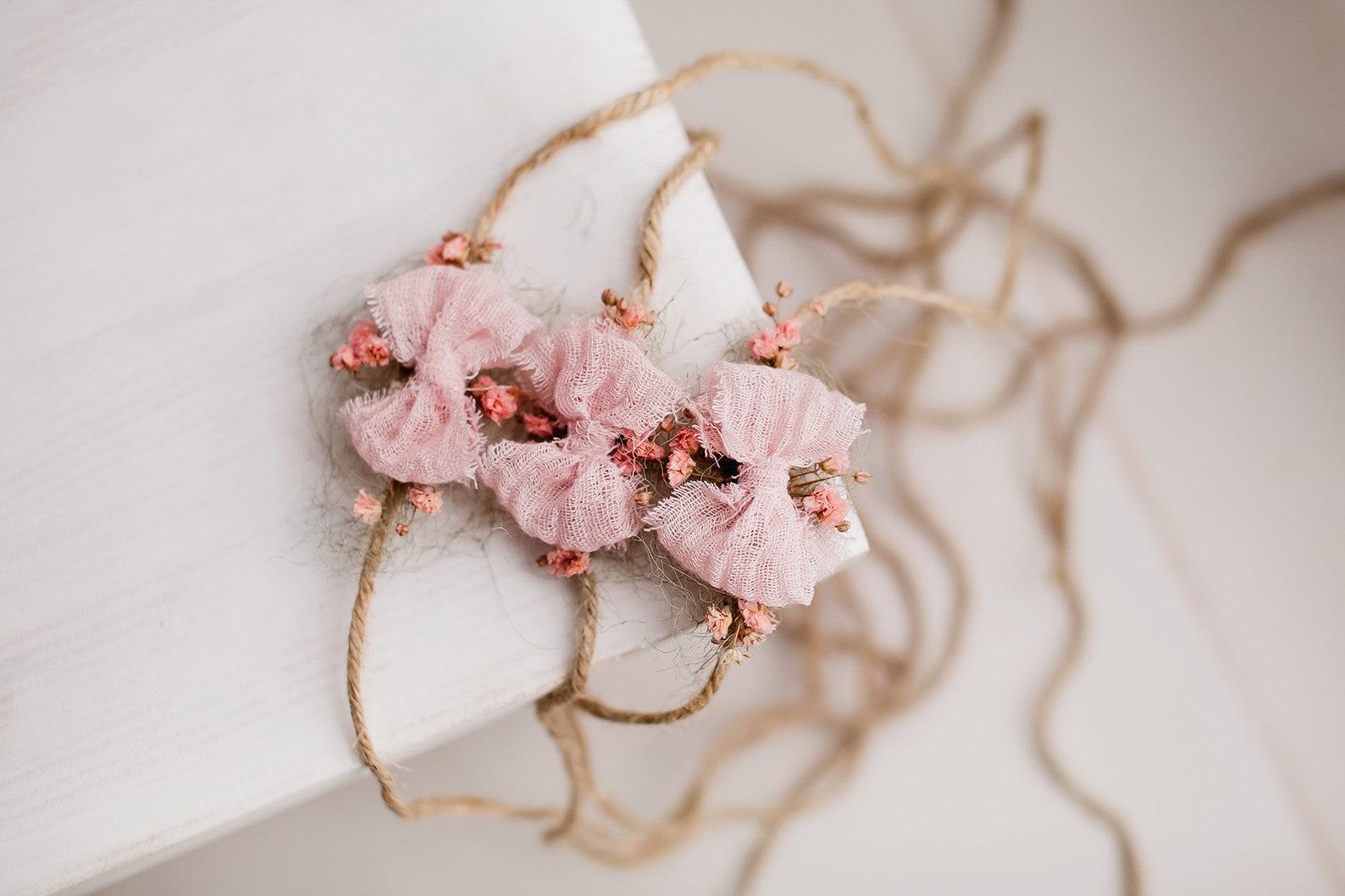 Shabby Pale Pink Bow With Natural Greenery, Vintage Style, Newborn ...