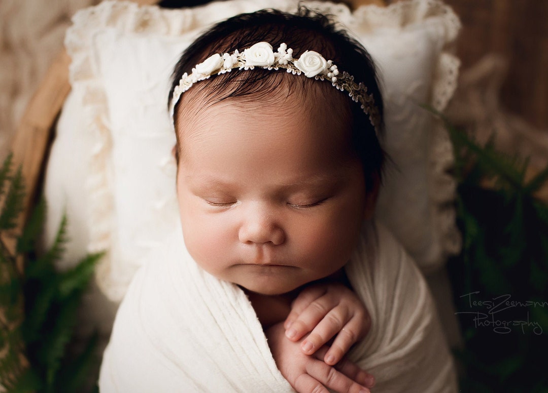 Beautiful Ivory/golden Headband, Baby Flower Halo, Newborn Photography ...