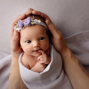 Cute Shabby Purple Bow With Natural Greenery, Vintage Style, Newborn ...