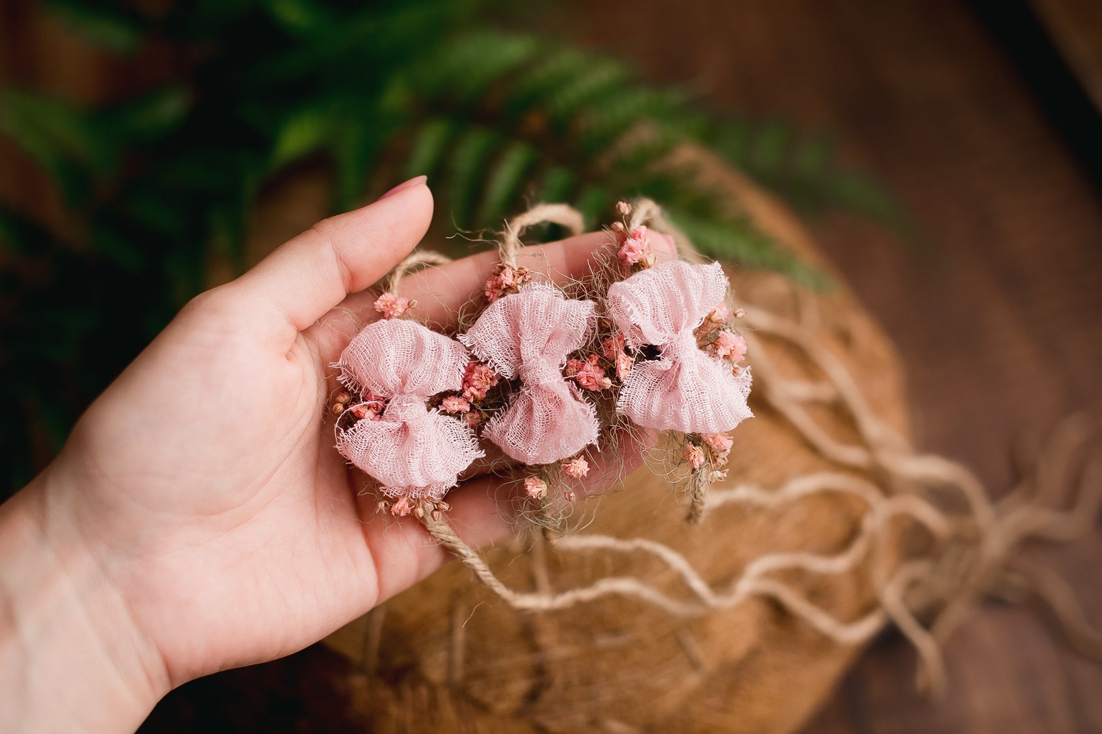 Shabby Pale Pink Bow With Natural Greenery, Vintage Style, Newborn ...