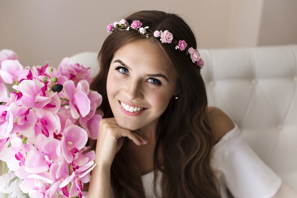 Very Romantic Flower Crown With Light Pink Roses,wedding Crown, Floral ...