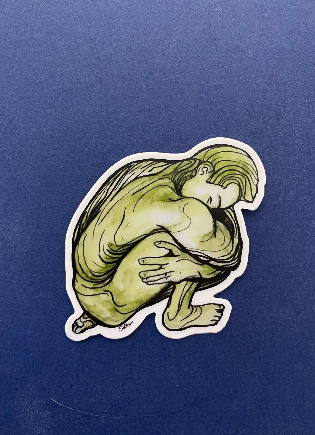 Watercolor Green Man Sticker Matte Vinyl Sticker White - Etsy