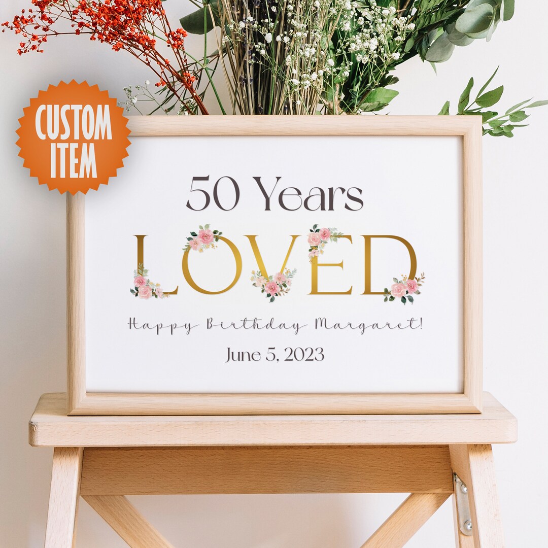 50th Birthday Decorations for Women 50 Years Loved 50th Birthday Sign ...