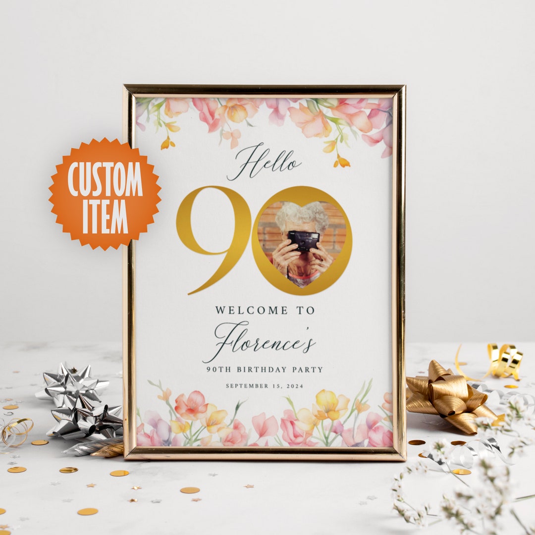 90th Birthday Welcome Sign | 90th Birthday Decorations | Hello 90 ...
