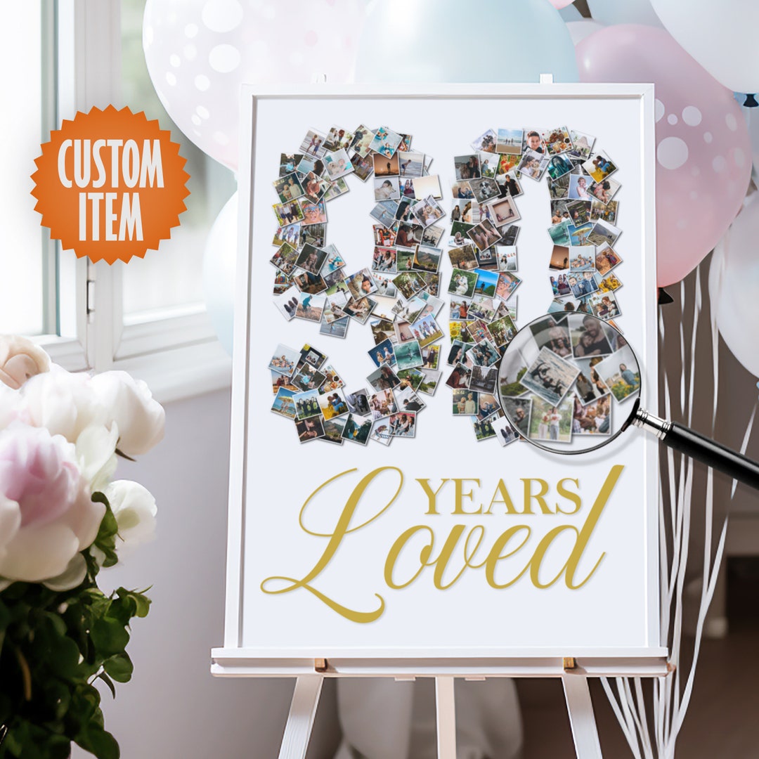 90th Birthday Decoration 90th Birthday Photo Collage Sign 90 Years ...