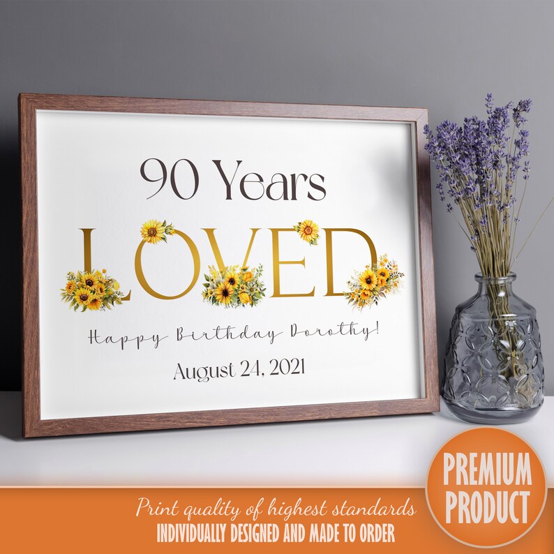90th Birthday Decorations | 90 Years Loved - 90th Birthday Welcome Sign ...