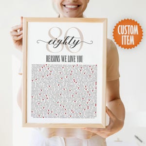 80 Reasons We Love You | 80th Birthday Sign | Personalized 80th ...