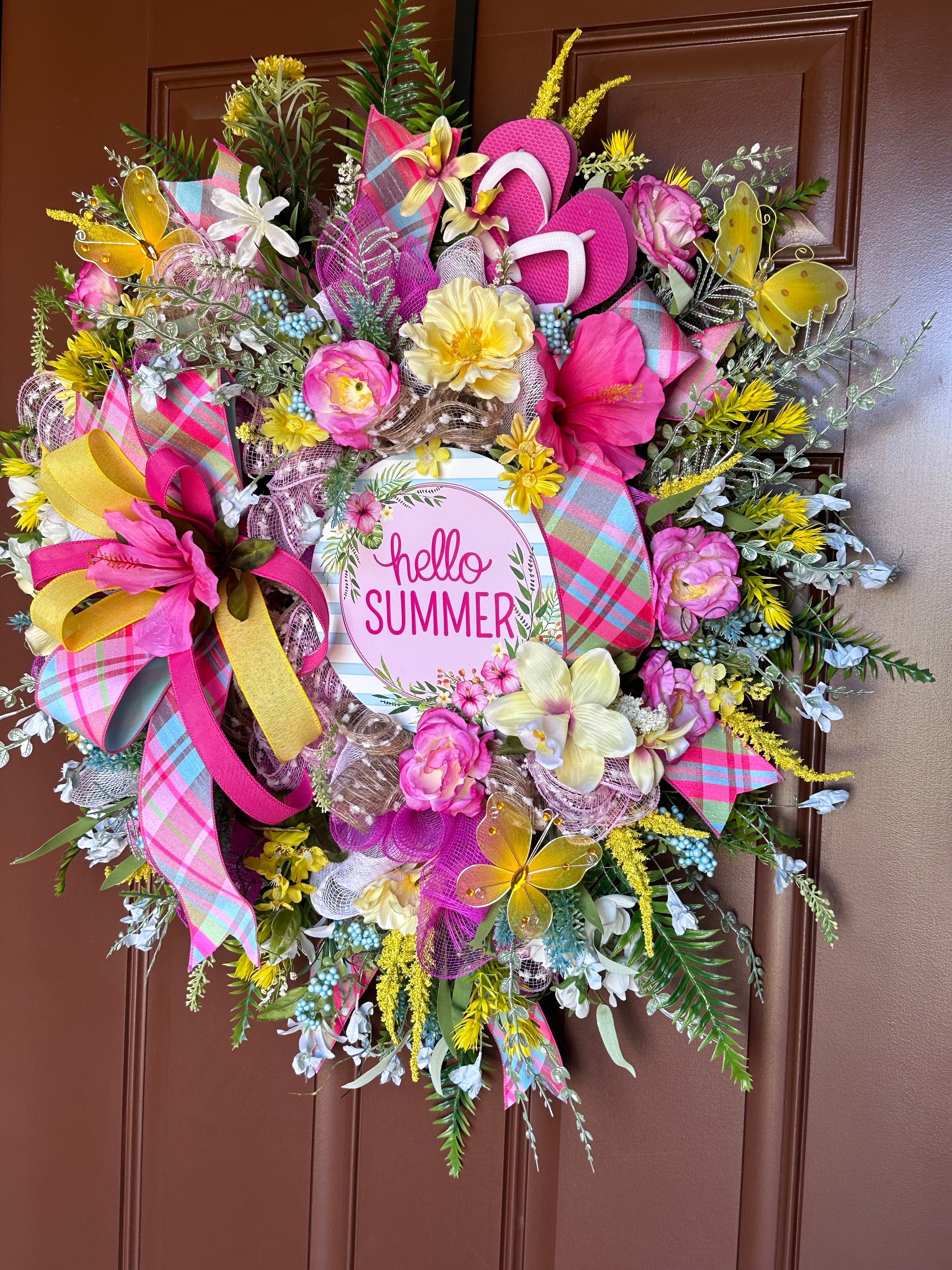 Summer Wreath, Hello Summer Wreath, Door Decor, Deco Mesh Wreath, Front ...