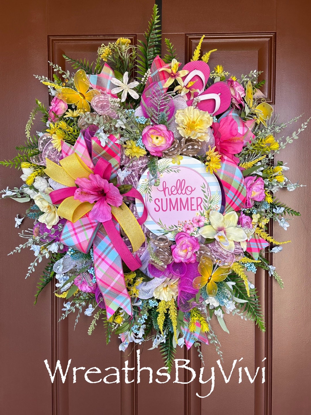 Summer Wreath, Hello Summer Wreath, Door Decor, Deco Mesh Wreath, Front ...