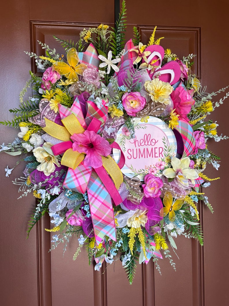 Summer Wreath, Hello Summer Wreath, Door Decor, Deco Mesh Wreath, Front ...