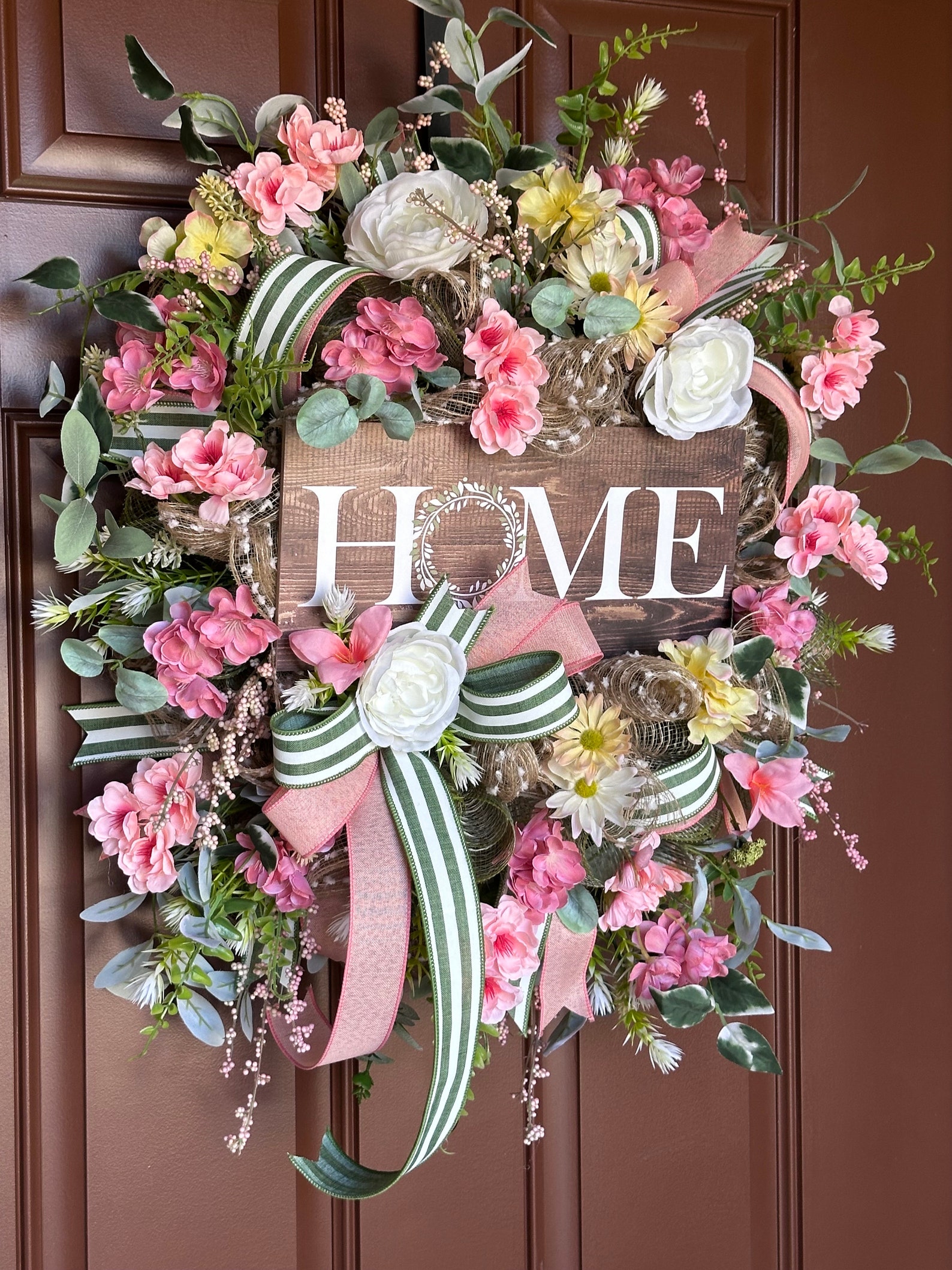 Floral 'home' Wreath: Peach, Pink & Yellow Spring Door Decor - Etsy