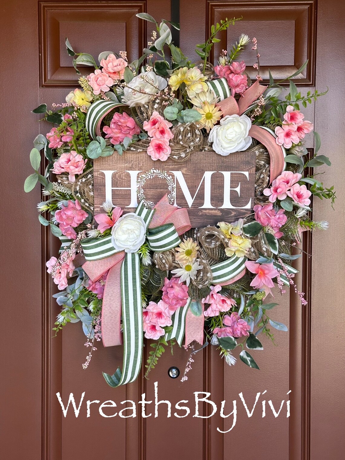 Floral 'home' Wreath: Peach, Pink & Yellow Spring Door Decor - Etsy