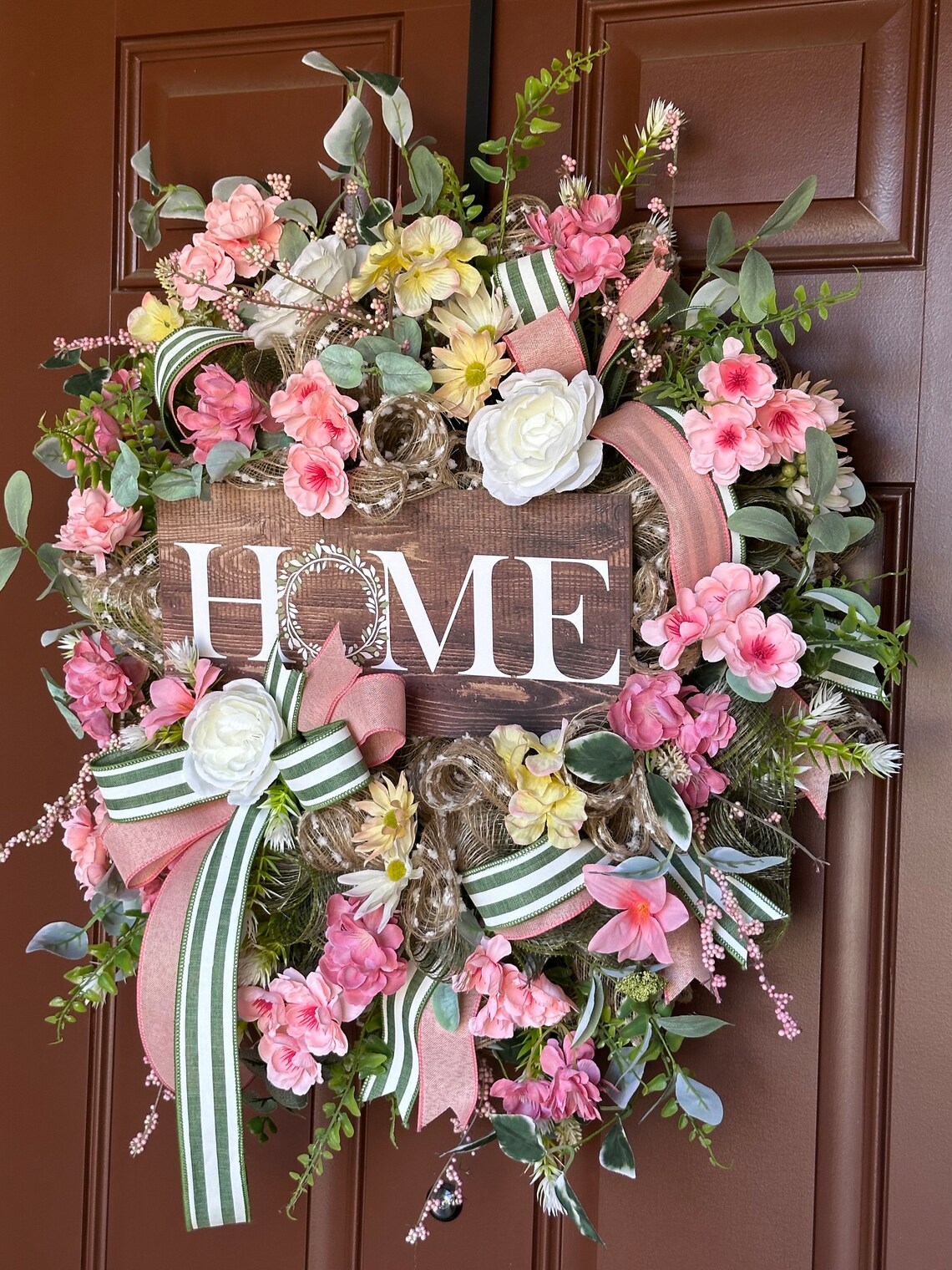 Floral 'home' Wreath: Peach, Pink & Yellow Spring Door Decor - Etsy