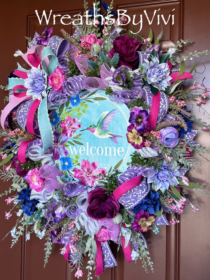 Hummingbird Wreath, Summer Wreath, Spring Wreath, Door Decor, Deco Mesh ...