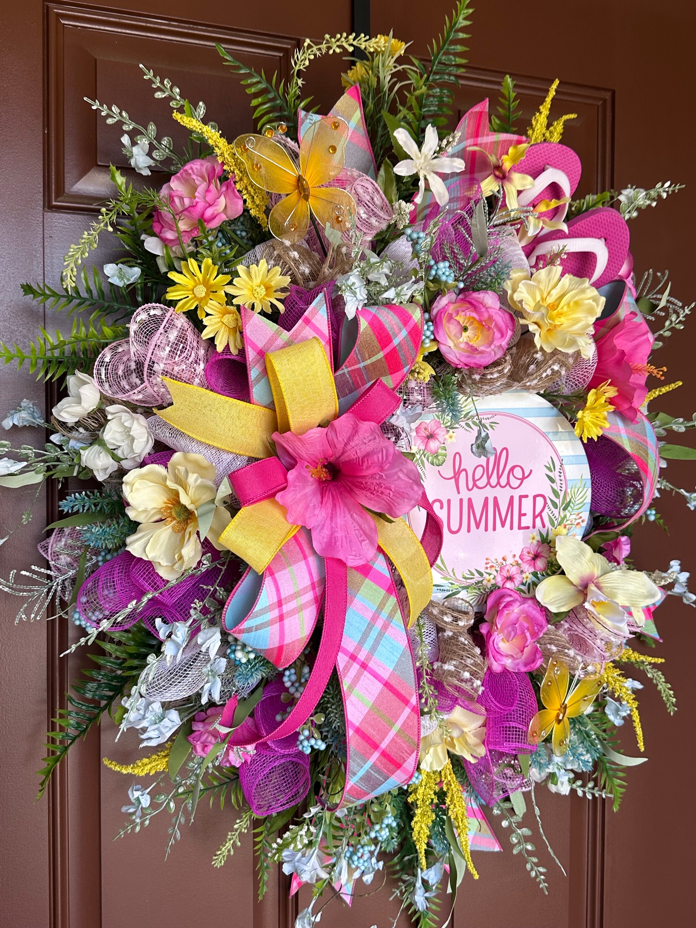Summer Wreath, Hello Summer Wreath, Door Decor, Deco Mesh Wreath, Front ...