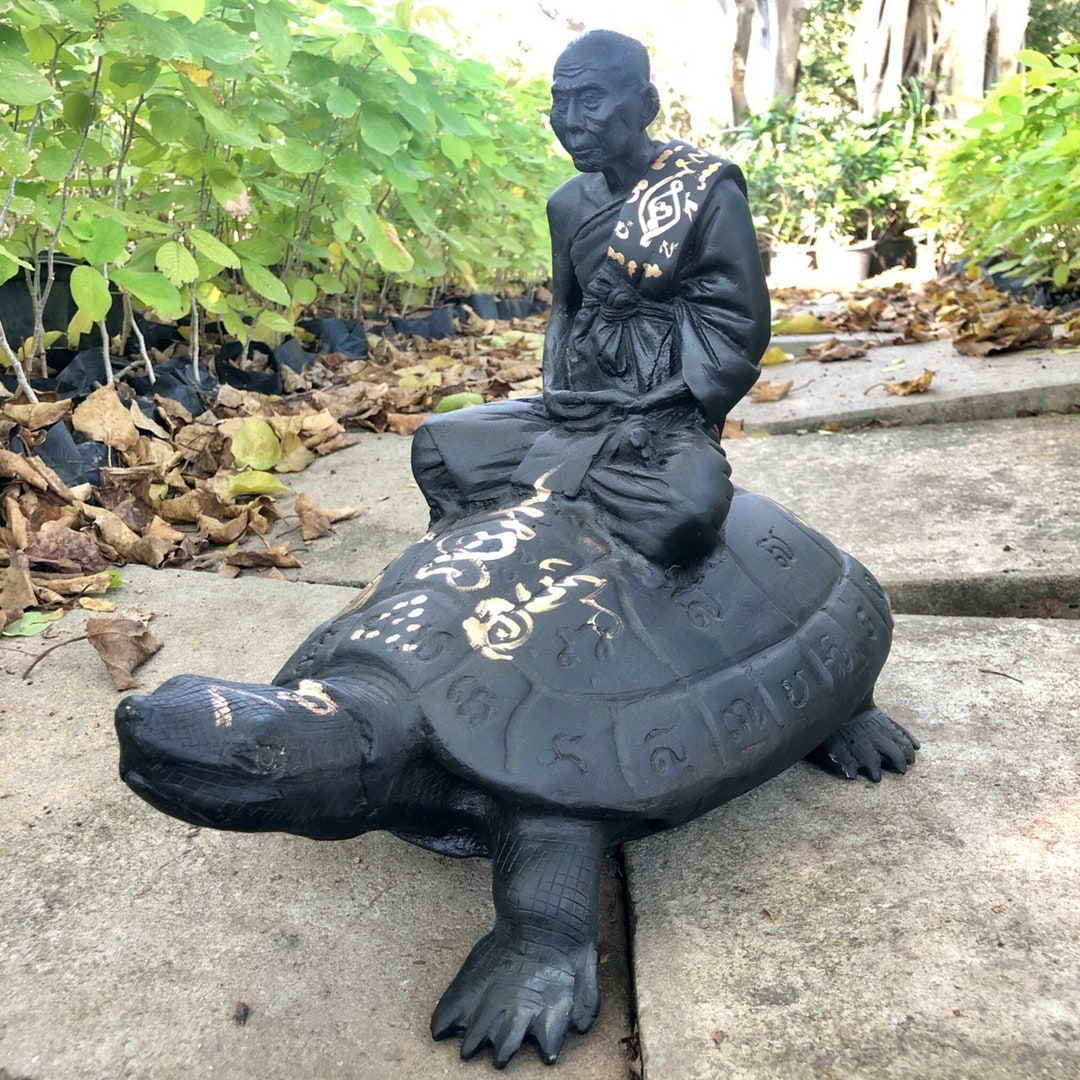 12.6 Large Golden Buddha Wealth Turtle Monk Statue - Etsy