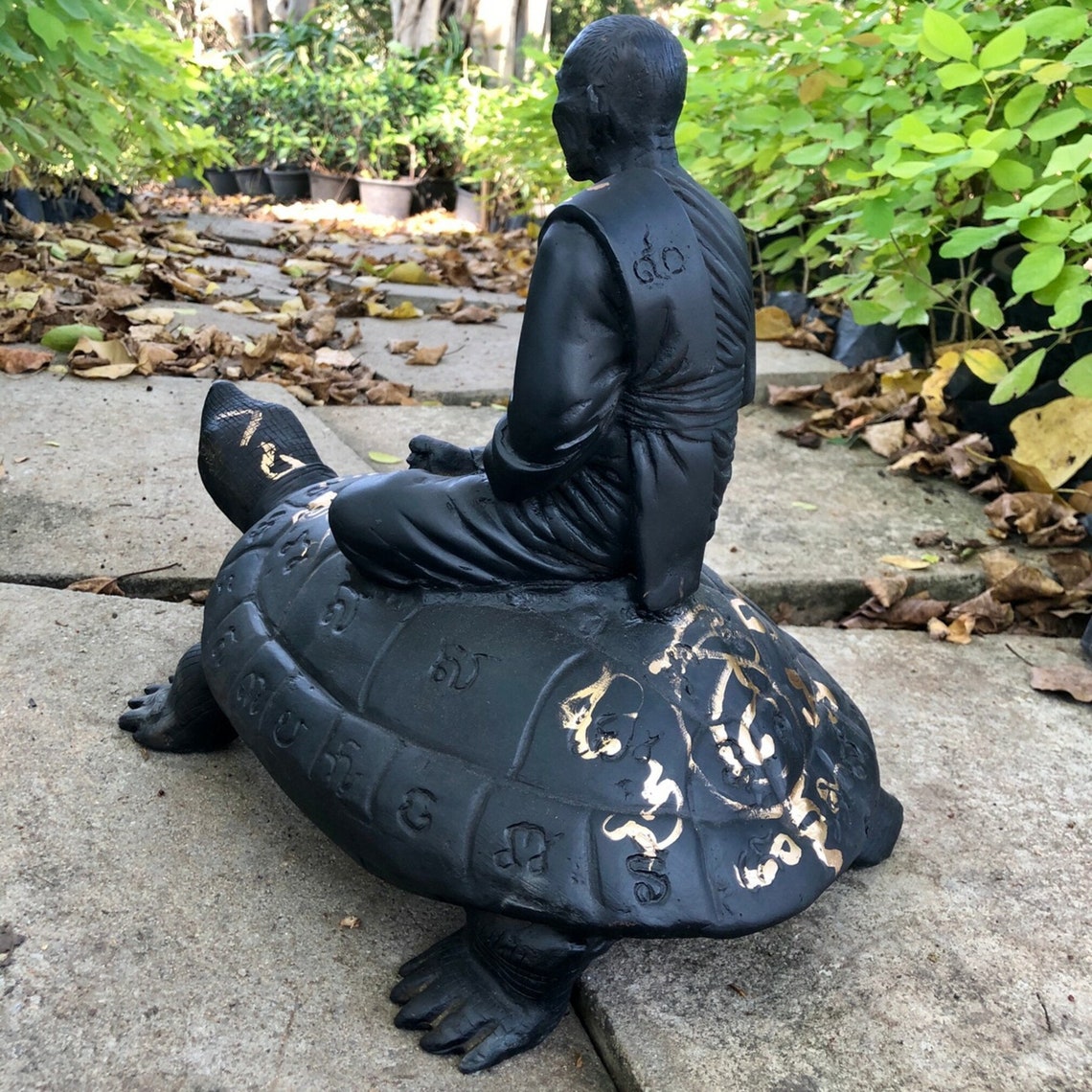 12.6 Large Golden Buddha Wealth Turtle Monk Statue - Etsy