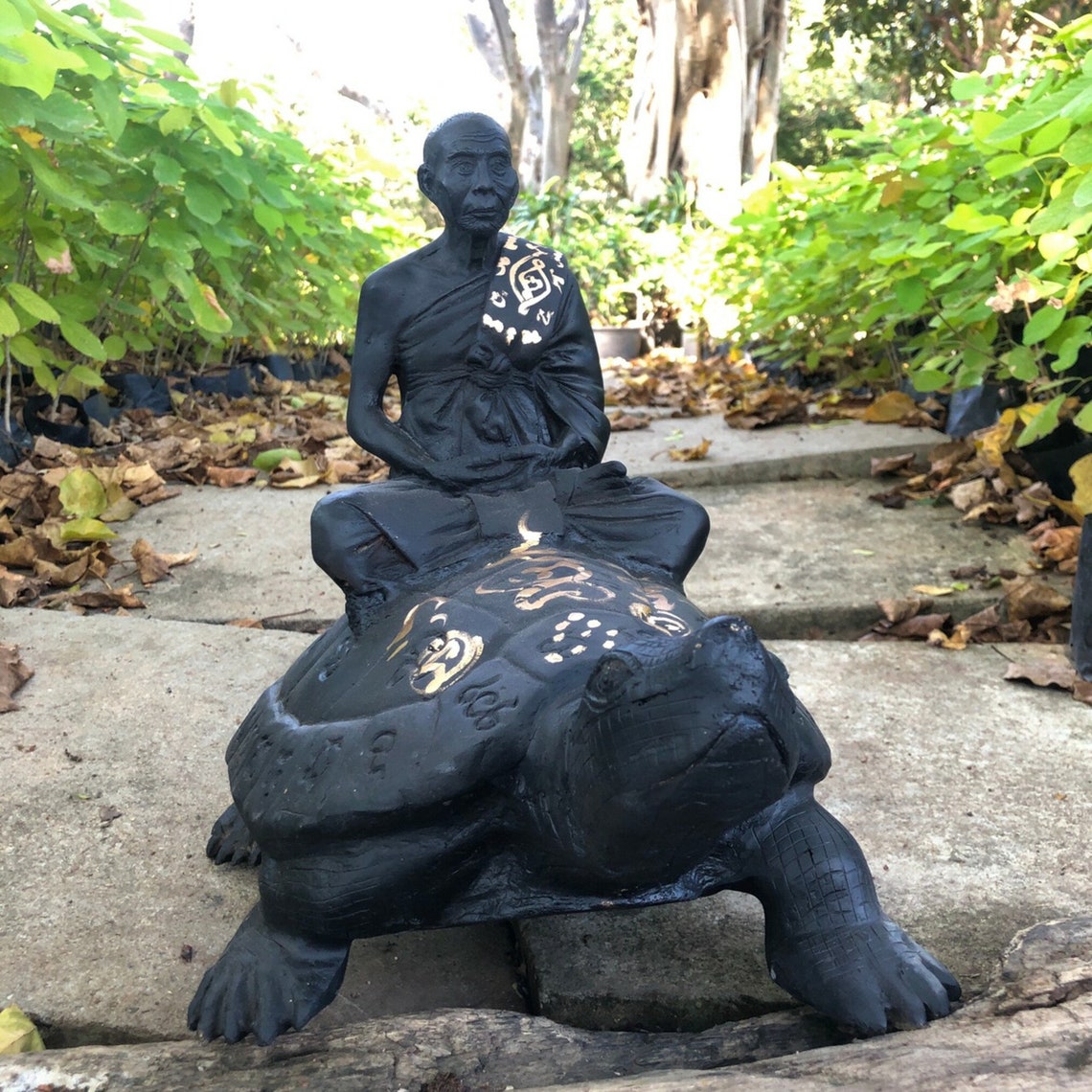 12.6 Large Golden Buddha Wealth Turtle Monk Statue - Etsy