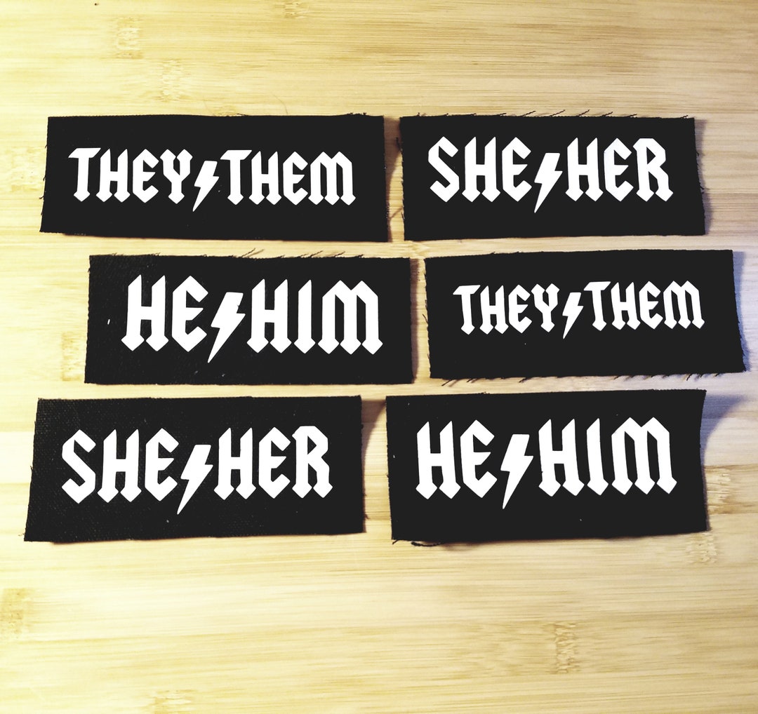 Classic Rock Sew-on Pronoun Patches - They/them, He/him, She/her ...