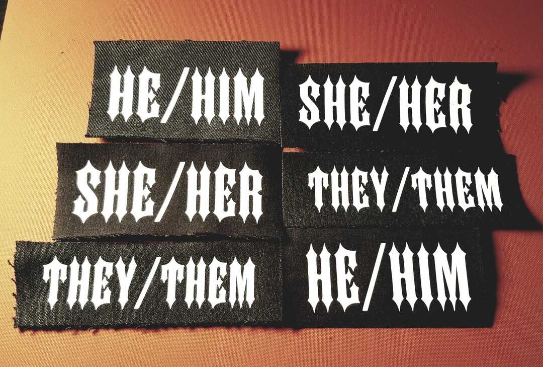 Sew-on Pronoun Patches - METAL Font - All Pronouns Available! - Etsy